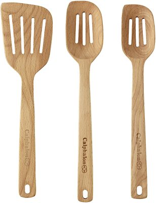 Calphalon 3pc Solid Wood Cooking Utensils Set Slotted Spoons Turner ...