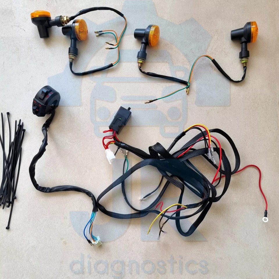 4X UNIVERSAL MOTORCYCLE INDICATOR WIRING LOOM HARNESS KIT RELAY TURN ...