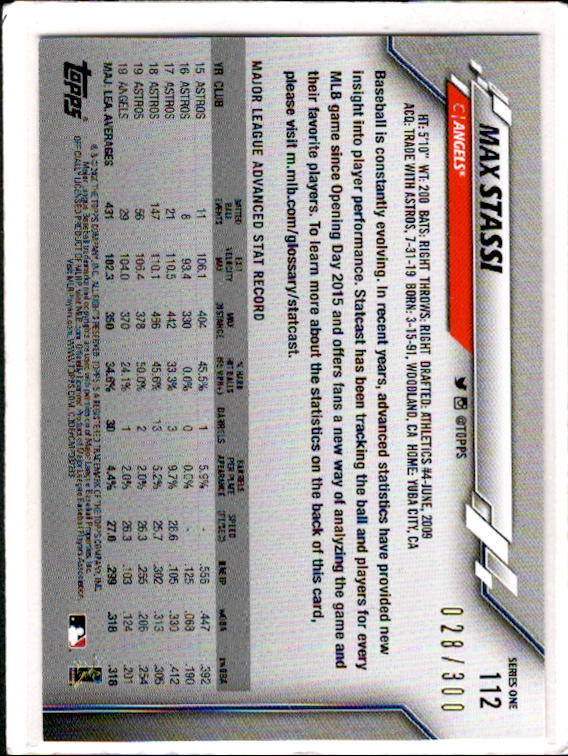 2020 Topps Max Stassi ADVANCED STATS 28/300 #112 Angels | eBay
