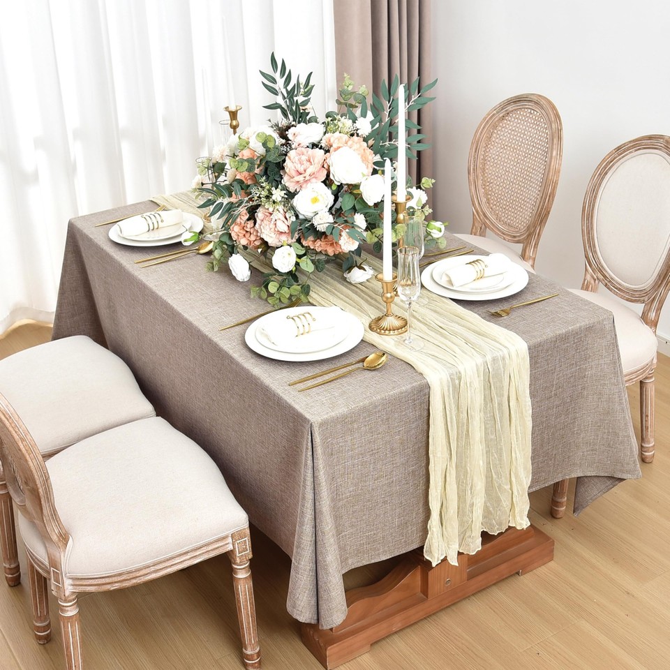 Faux Linen Tablecloths for Rectangle Tables: Water & Stain Resistant ...
