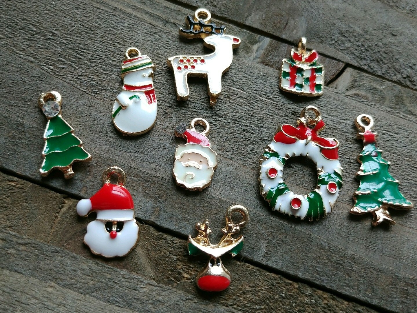 9 Enamel Christmas Charms Gold Pendants Findings Holiday Set Assorted ...