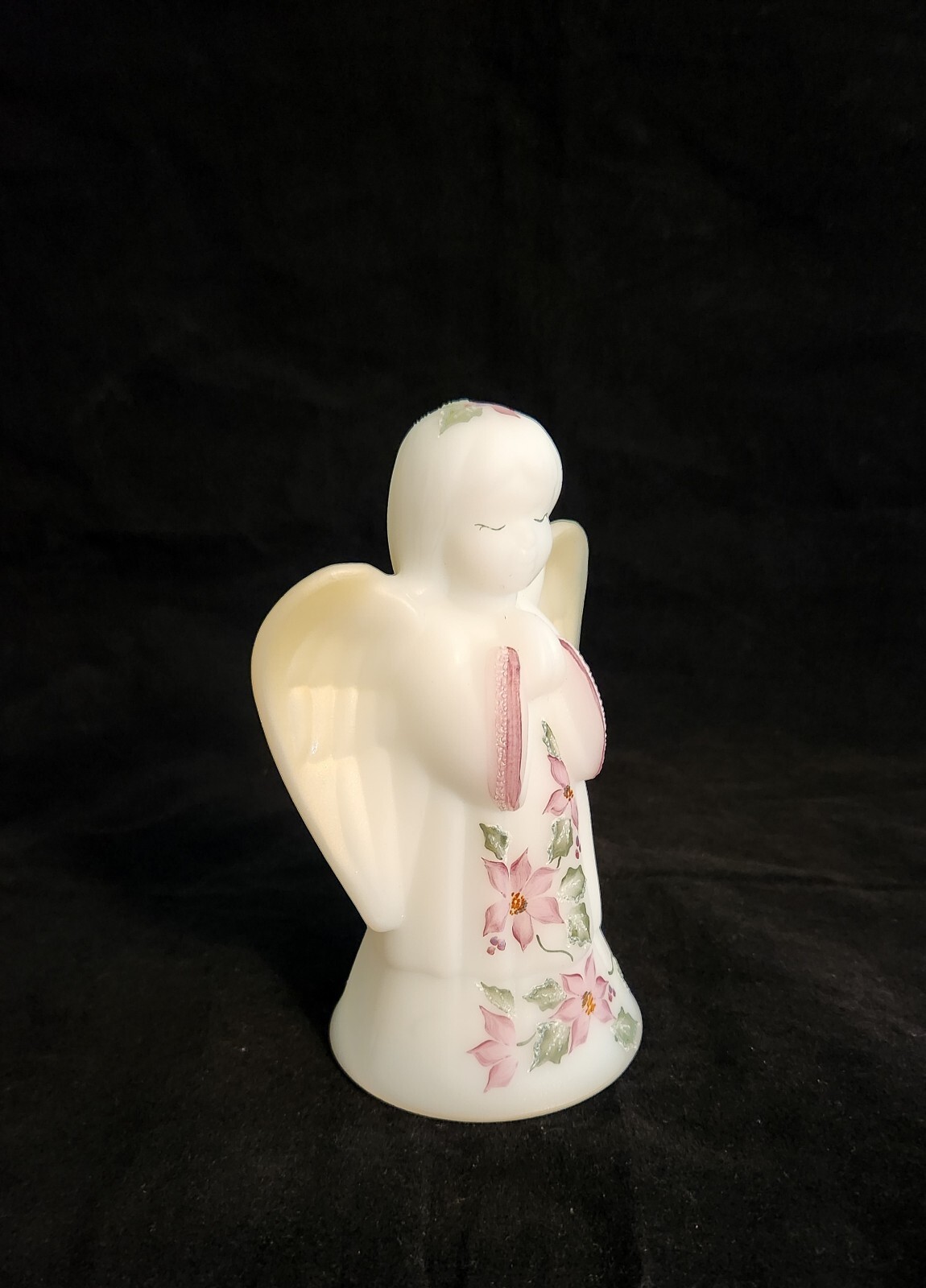 Fenton Angel, White Satin Glass Poinsettia Flowers Artist S. Massey ...
