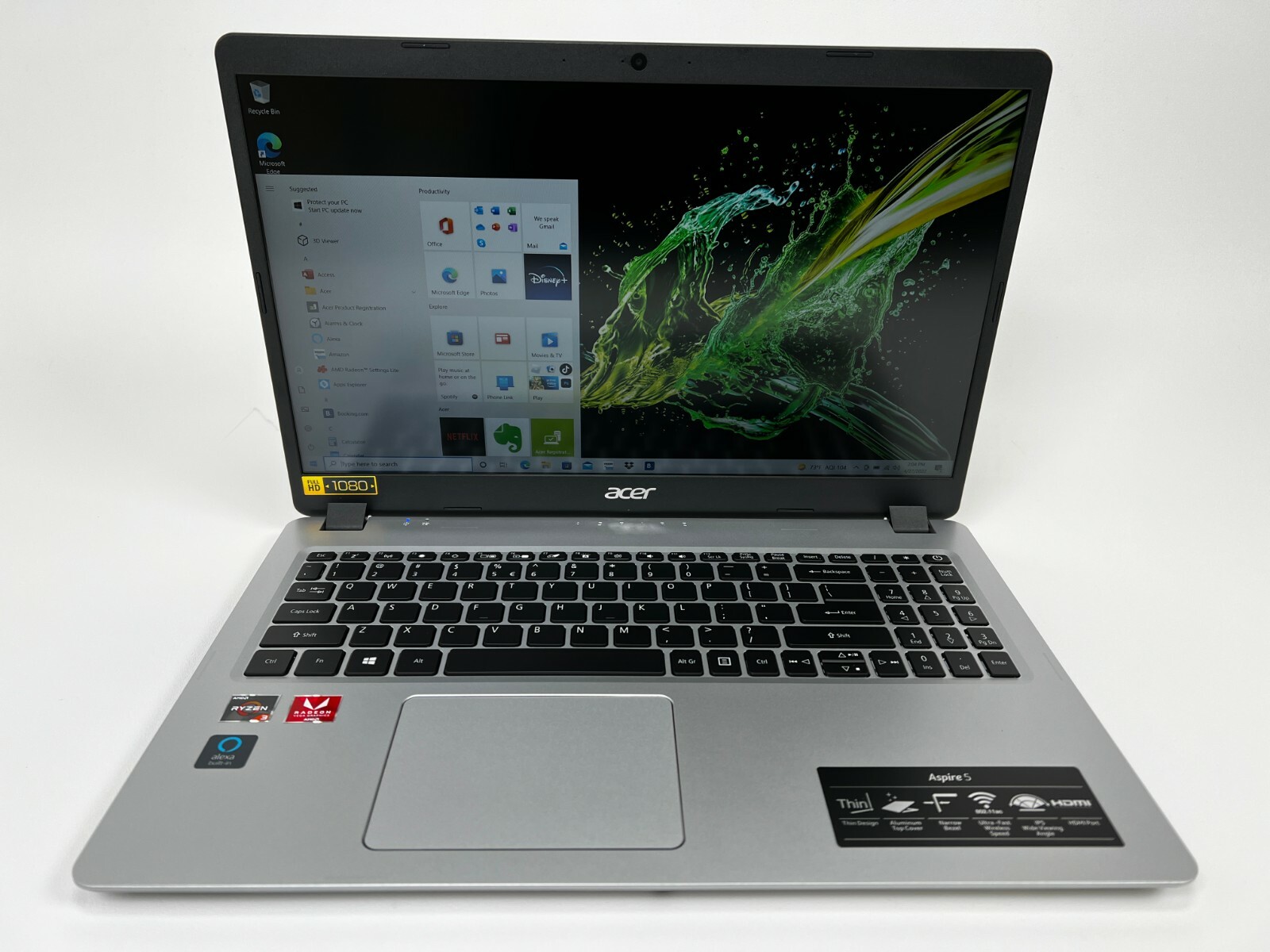 Acer Aspire 5 15.6" FHD Laptop AMD Ryzen 3-3200U 2.60GHz 4GB RAM 128GB ...