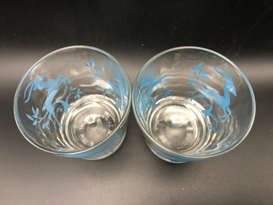 2 MCM Vtg 50s Hazel Atlas Gazelle Deer Drinking Glasses Tumblers Rocks ...