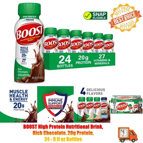 BOOST High Protein Nutritional Drink, Rich Chocolate, 20g Protein, 24 ...