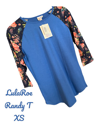 NWT- LulaRoe Randy T- Adorable Floral Sleeves w/Solid Blue Bodice XS | eBay