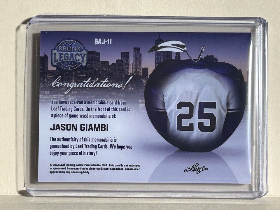 JASON GIAMBI🔥2023 Bronx Legacy “BIG APPLE JACKS” GAME USED PATCH 8/25 ...