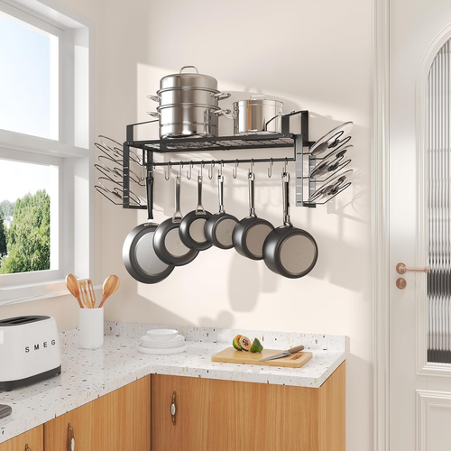 X-Cosrack Hanging Pot Rack,Wall Mounted Pot and Pan Organizer with 12 S ...