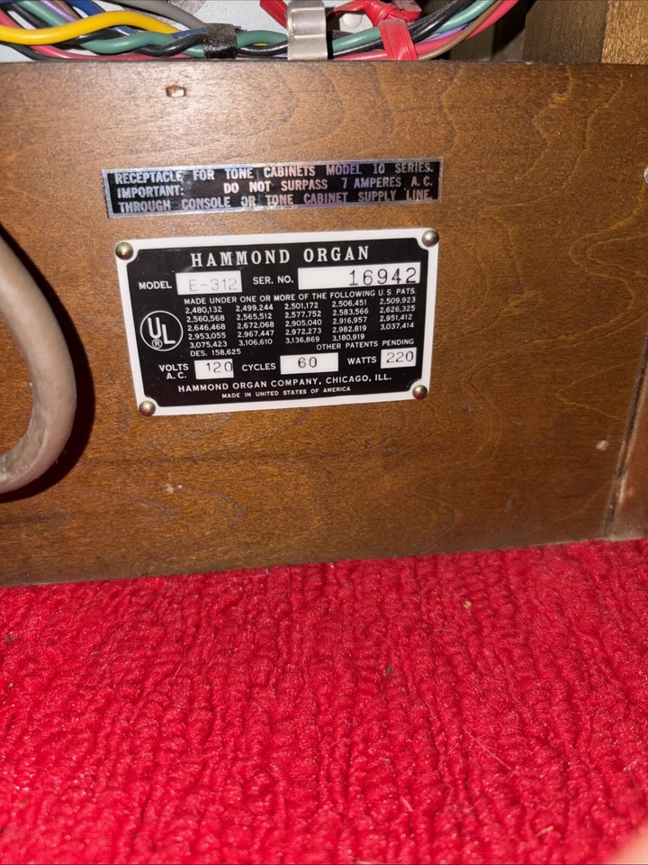 Hammond Organ Model E-312 Serial Number 16942 | eBay
