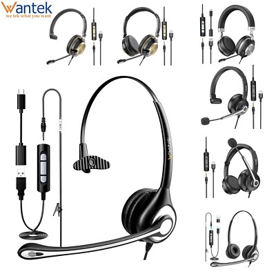 Wantek USB/3.5/Type C Wired Headset With Microphone Noise cancelling ...