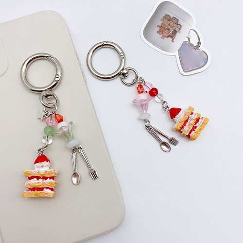 Y2K Cute Cake Dessert Pendant Keychain Kawaii Cake Fork Spoon Keyring ...
