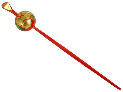 Japanese Hair Ornament Kanzashi Red Ball Stick Golden Peony Flower | eBay