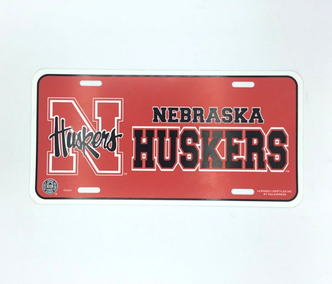 NEBRASKA CORNHUSKERS LICENSED NCAA 12" PLASTIC LICENSE PLATE AUTO FREE ...