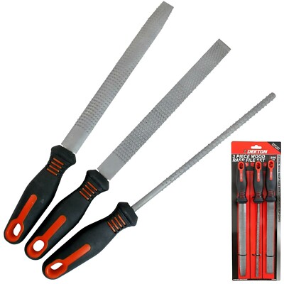 3 Piece Wood Rasp File Set Flat Round Half Round Carpenters Tool Steel ...