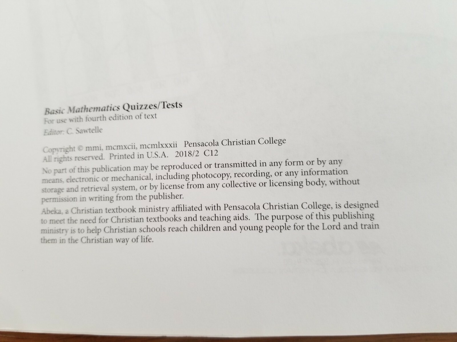 Abeka Basic Mathematics Teacher Quiz Test Key Math 7 Seventh Grade ...