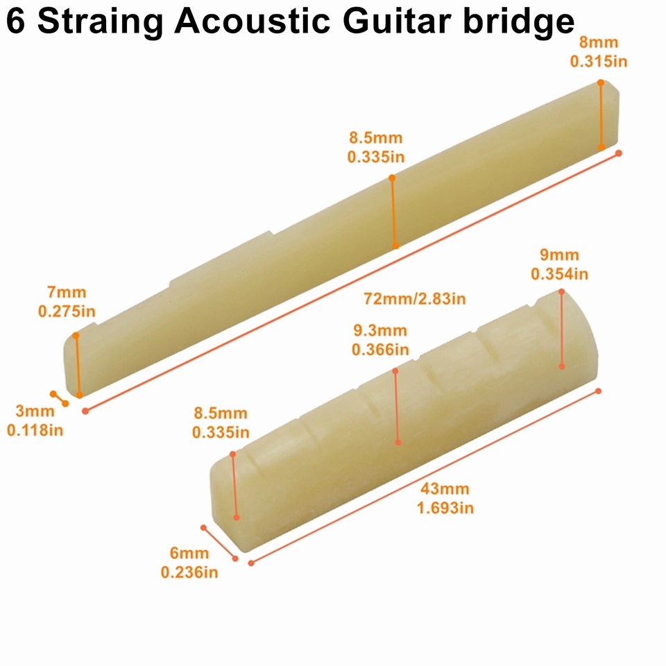 Miwayer 1 Pair 6-12 String Guitar Unbleached Cattle Bone Bridge Nut and ...