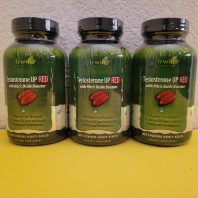 Lot of 3 Irwin Naturals TESTOSTERONE UP RED W/Nitric Oxide Booster 60 ...