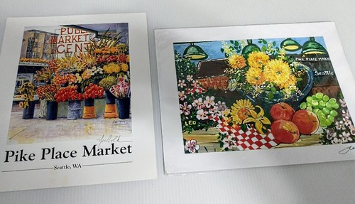 LOT of 2 SEATTLE Art Prints-Colorful Pikes Place Market Flowers/Fruit ...