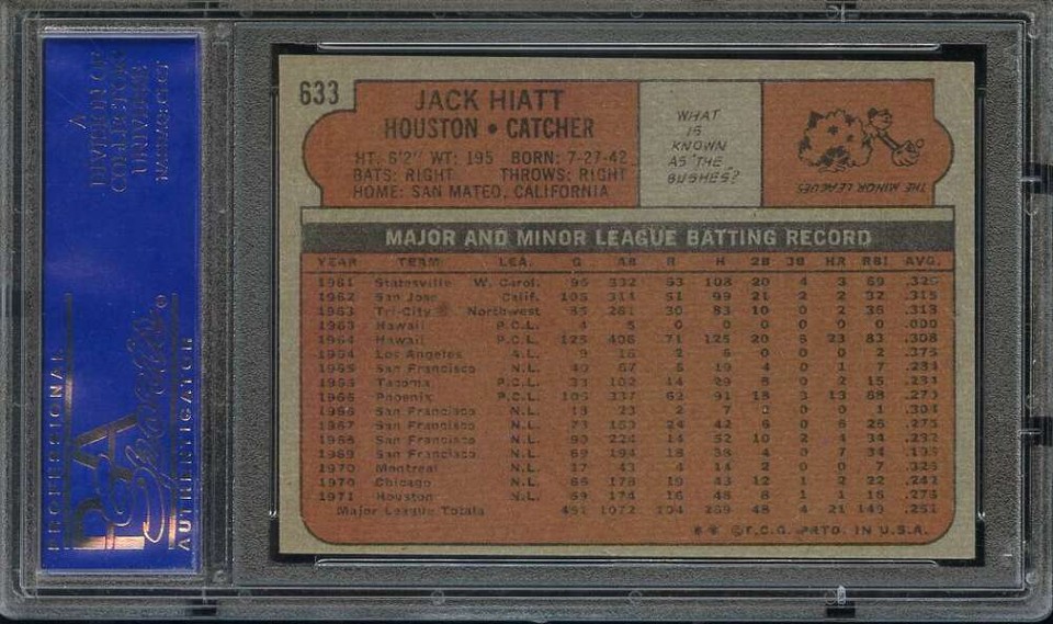 1972 TOPPS #633 JACK HIATT PSA 8 ASTROS *B72184 | eBay