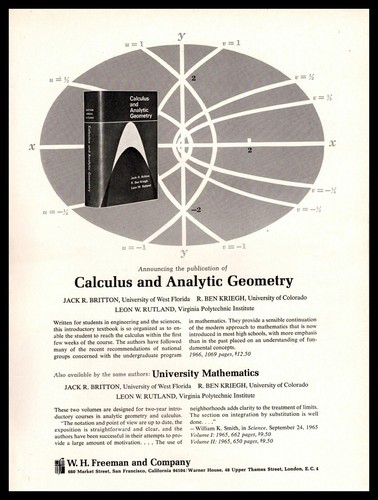 1967 W.H. Freeman & Company "Calculus & Analytic Geometry" Book Vintage ...