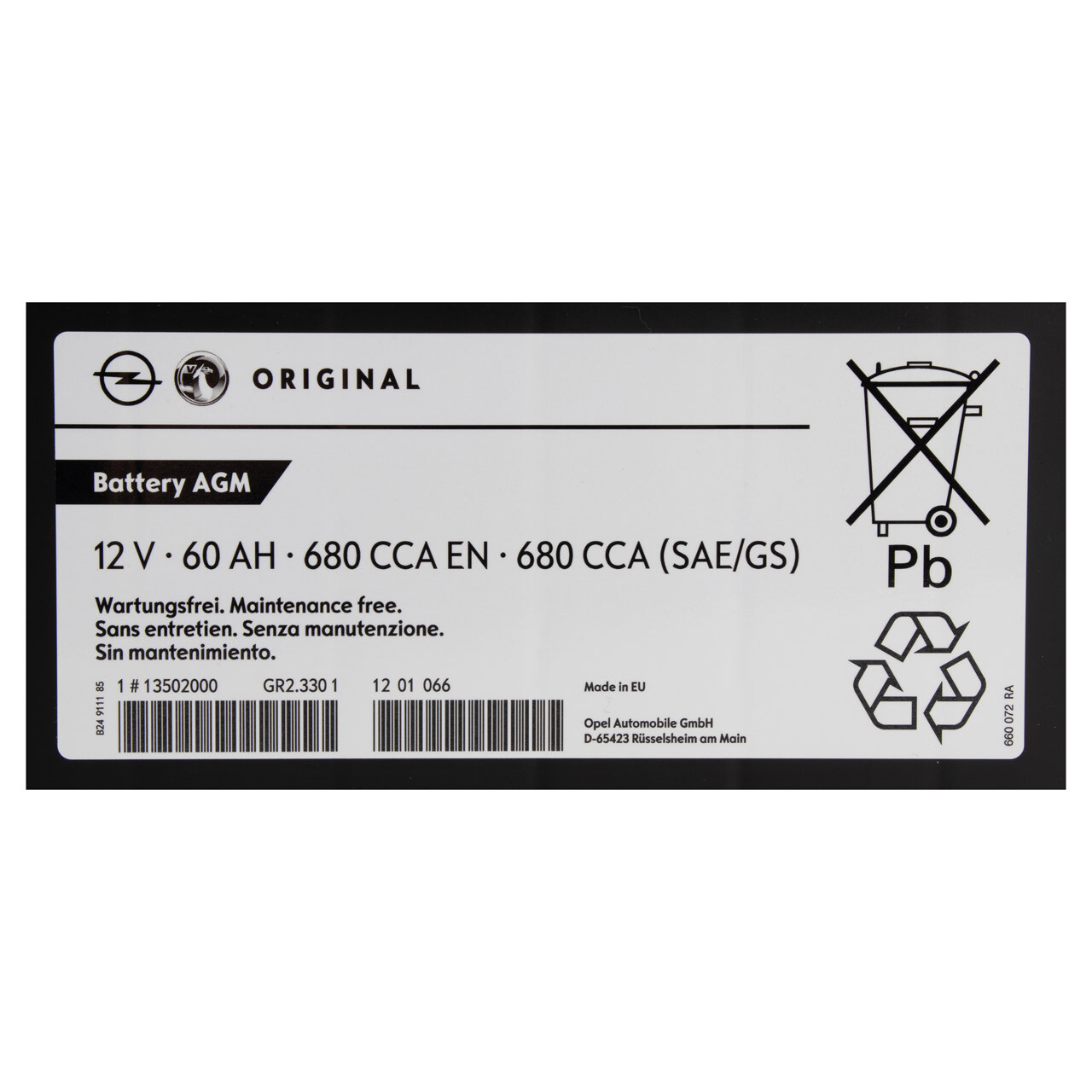 ORIGINAL GM Opel Autobatterie Starterbatterie 12V 60Ah 680 CCA EN ...