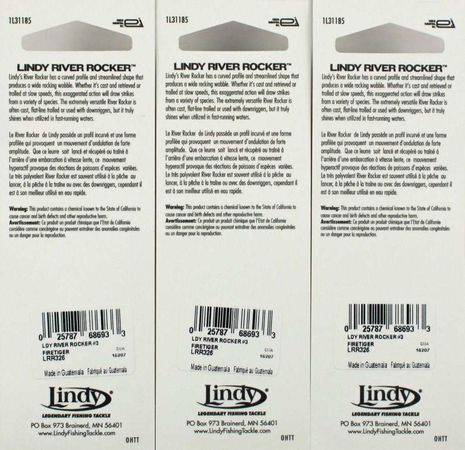 (LOT OF 3) LINDY RIVER ROCKER #3 2-3/8" 3/16OZ LRR326 FIRETIGER A8347 ...