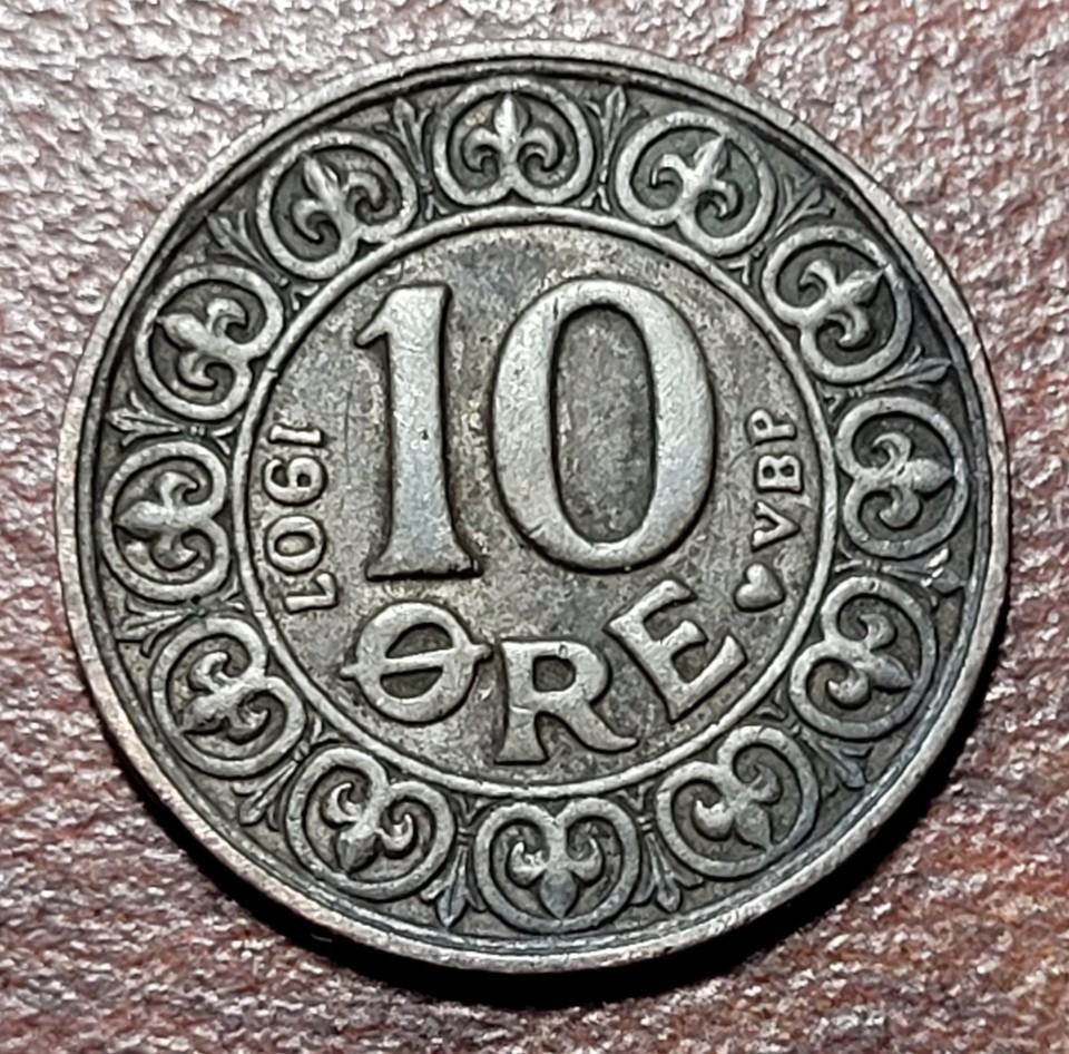 DENMARK 1907 10 Ore EF XF Original Toning Problem Free Danish Silver ...