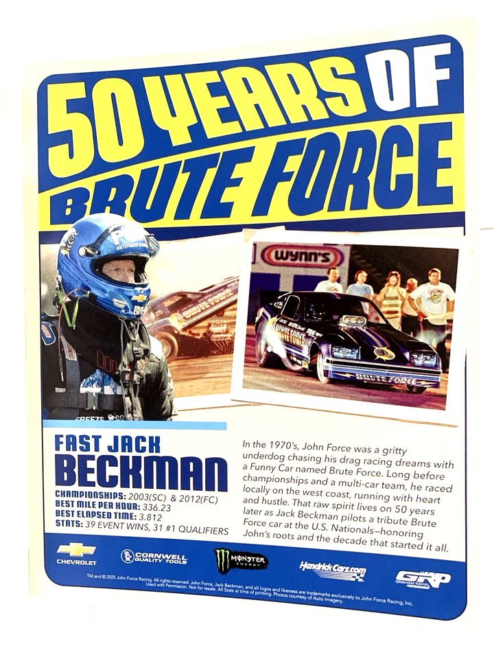 2025 JOHN "BRUTE" FORCE THROWBACK/JACK BECKMAN NHRA INDY DRAG RACING ...