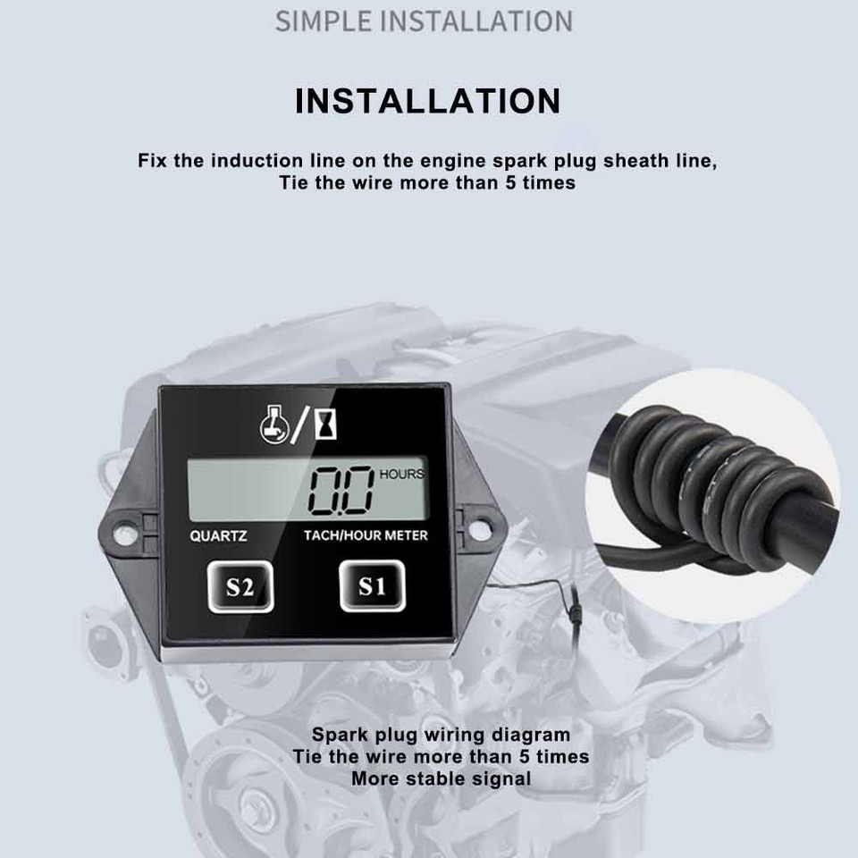 Tachometer Tiny Tach/Hour Meter for 2 Stroke & 4 Stroke Small Engine ...