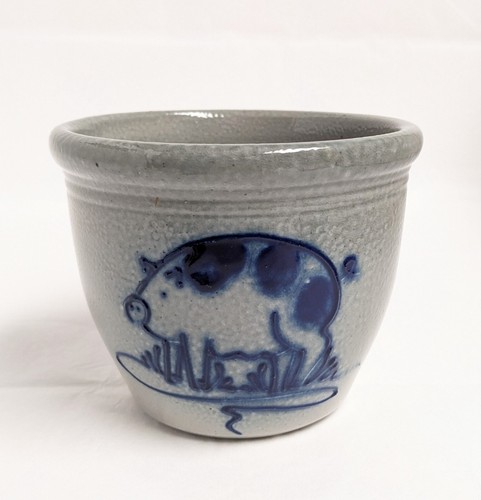 Eldreth Pottery Pig Bowl Pot Salt Glaze Stoneware Blue Gray 4"x5 ...