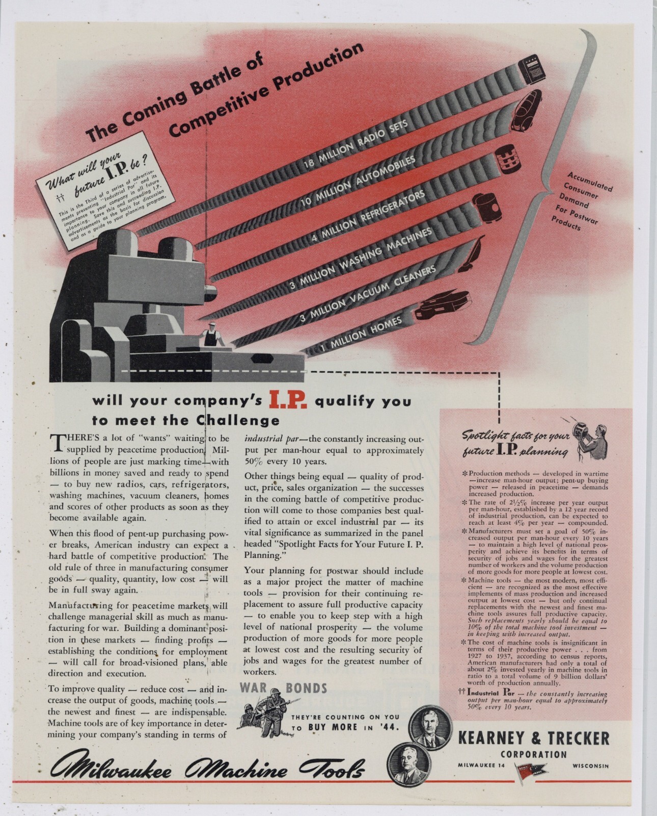 1944 Milwaukee Machine Tools Ad: Kearney & Trecker Co. World War Two ...