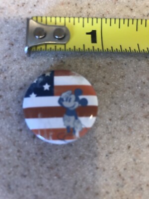 M Vintage Mickey Mouse saluting American flag pinback button pin Disney ...