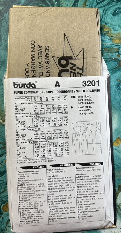 Burda 3201 Pattern Super Combo Dress Top Pants Sizes 8 to 18 Uncut OOP ...