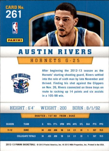 2012-13 Panini #261 Austin Rivers RC Rookie Card | eBay