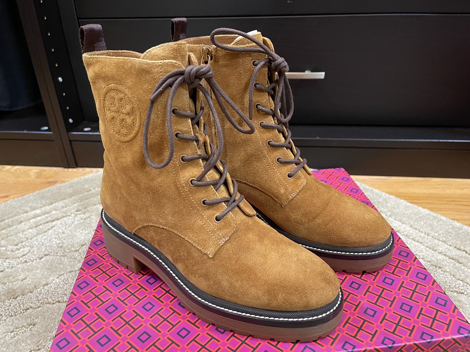 Tory Burch miller 50mm lug sole Suede bootie boot, Si… - Gem