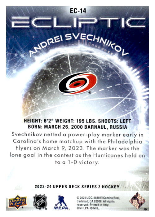 2023-24 Upper Deck #EC-14 Andrei Svechnikov Ecliptic | eBay