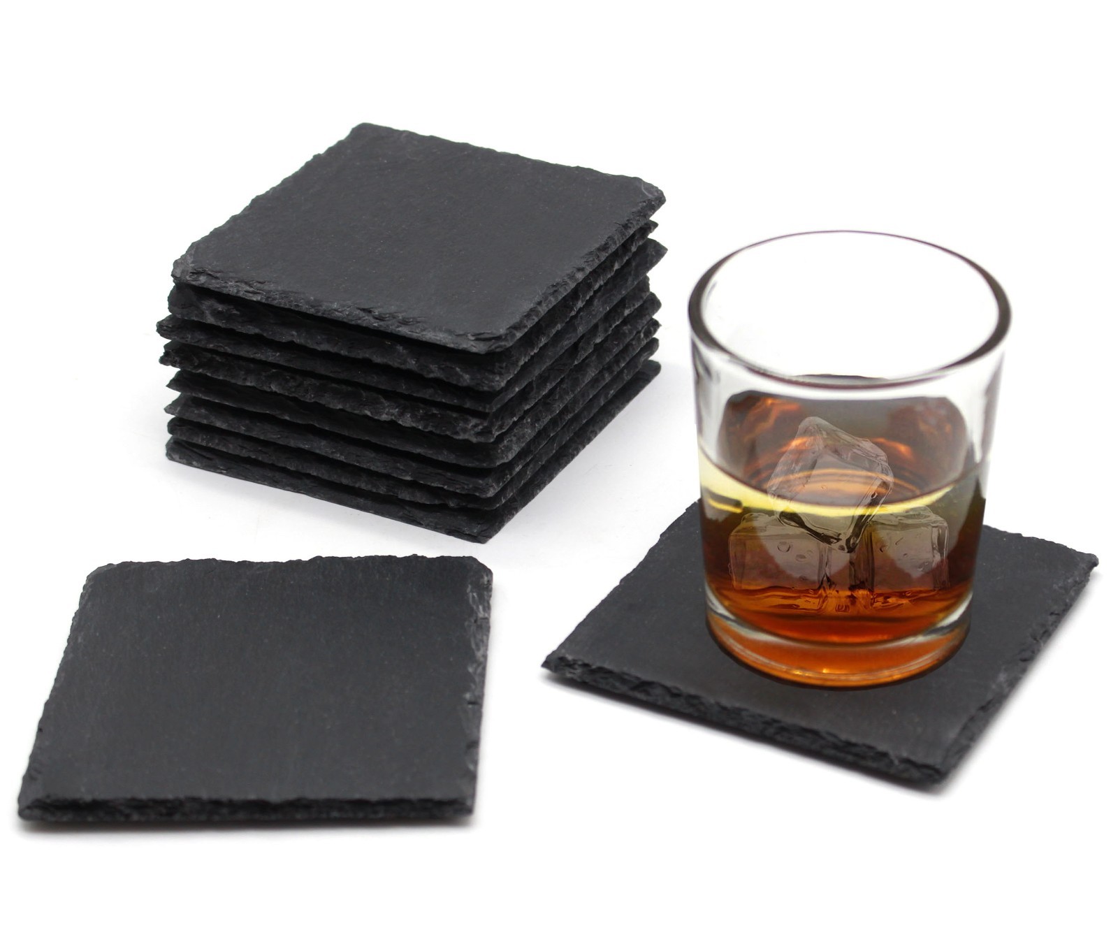 Coasters Slate Square 4pcs Set of Natural Coffee Table Mug Drinks Cup ...