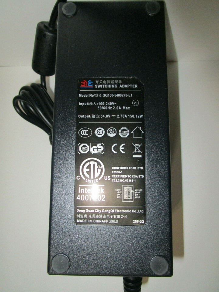 INTERTEK SWITCHING POWER ADAPTER 100-240V 54V 2.78A 12W 8-PIN GQ150 ...