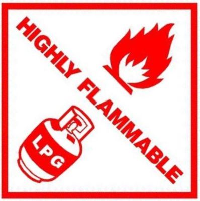 1,2,3,5,10 x HIGHLY FLAMMABLE Sticker 100x100mm Slef Adhesive, Caravan ...
