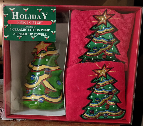 NEW Garden Ridge Holiday Ceramic Christmas Tree 3 Pc Bathroom Gift Set ...