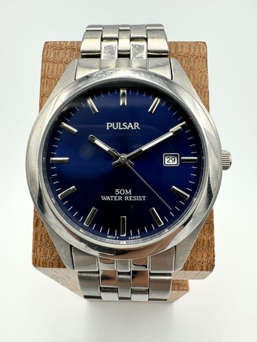 PULSAR Quartz Watch 50m Water Resistant Blue Dial Men's Stainless Steel ...