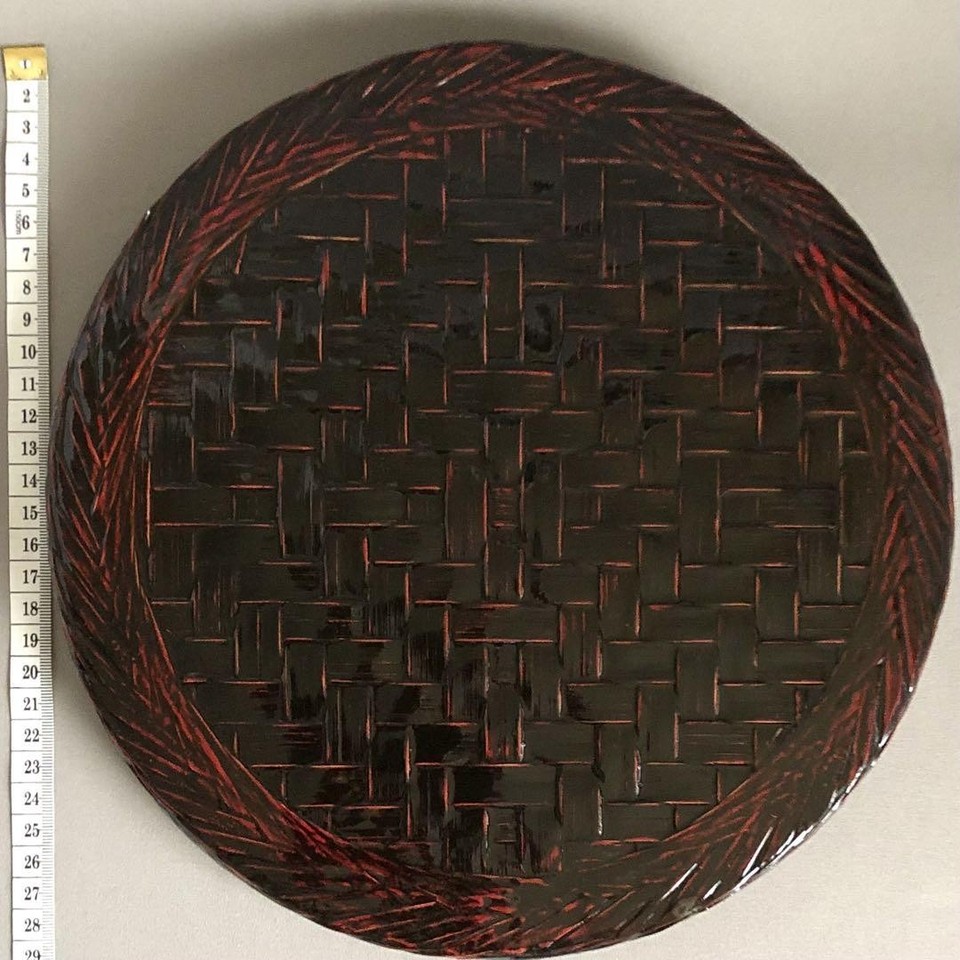 Japan Japanese Lacquerware Round Tray with Box 28cm Handcrafted Folk ...