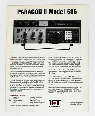 Ten-Tec Paragon II Model 586 Transceiver Advertising Flyer Brochure | eBay