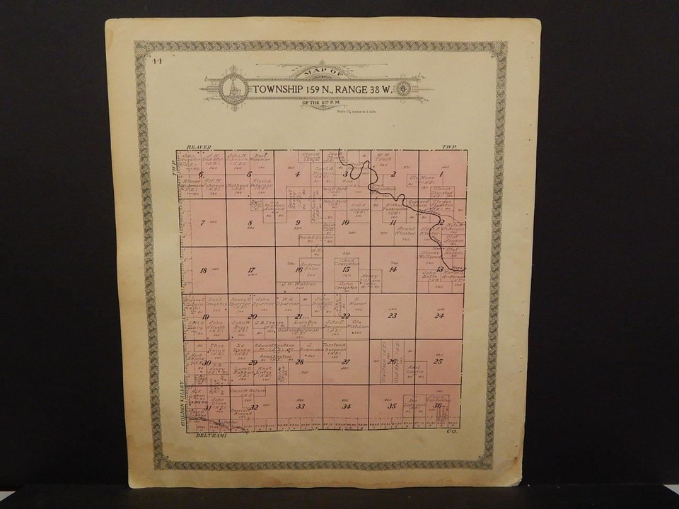 Minnesota Roseau County Map Reine Township 1913 Dbl Side J13#39 | eBay