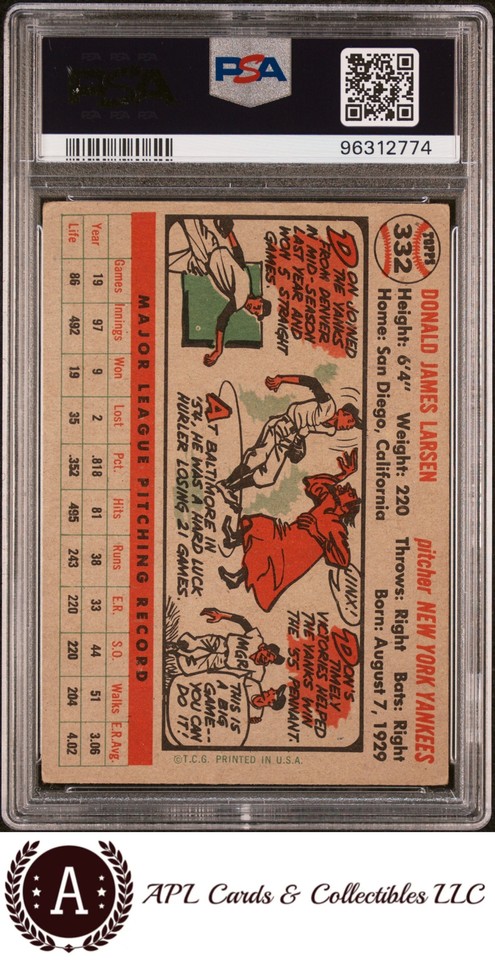 1956 Topps #332 Don Larsen PSA 3.5 Auto 9 | eBay