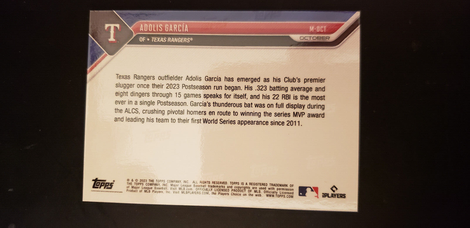 2023 TOPPS NOW OCT CARD OF MONTH ADOLIS GARCIA - TEXAS | eBay
