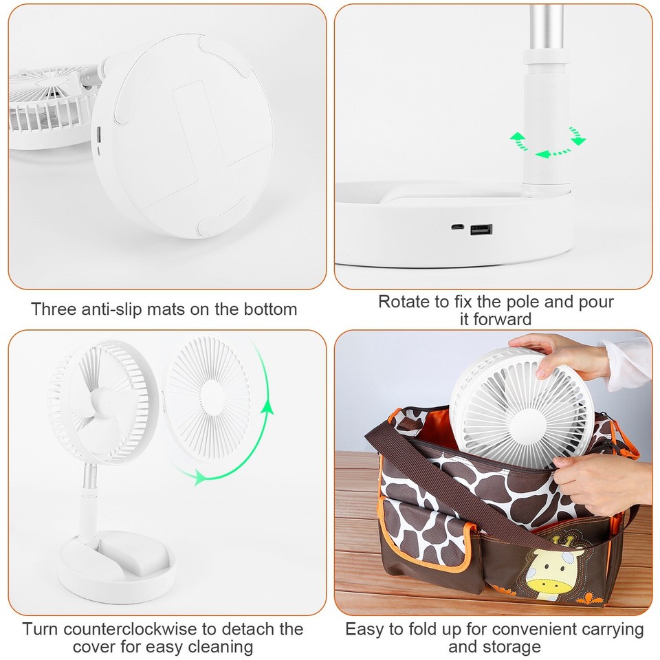Stand Fan Portable Folding Pedestal USB Rechargeable Telescopic Table ...