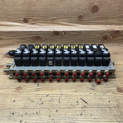 SMC 12 block manifold with 12 SMC NVFS2100-3FZ solenoid Valves With ...