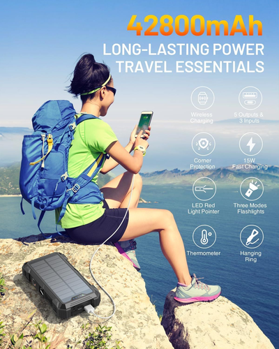 GOODaaa Solar Power Bank, 42800mAh Portable Charger 20W Fast Charging ...