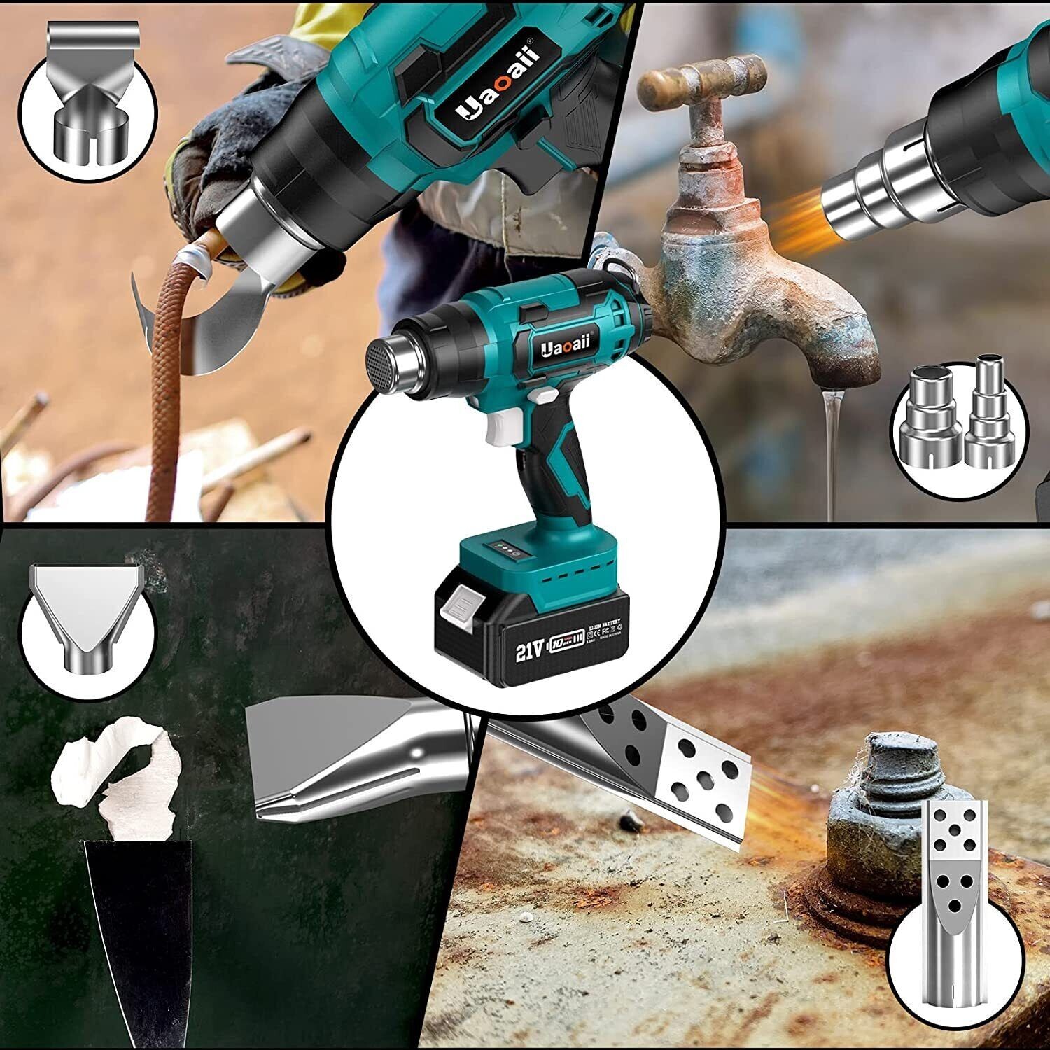 Uaoaii Cordless Heat Gun Hot Air Gun Max 1022°F(550°C) Portable Heat ...